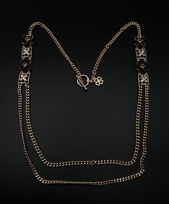 ANN TAYLOR Gold Tone Chain Black Rhinestone Long Necklace | eBay