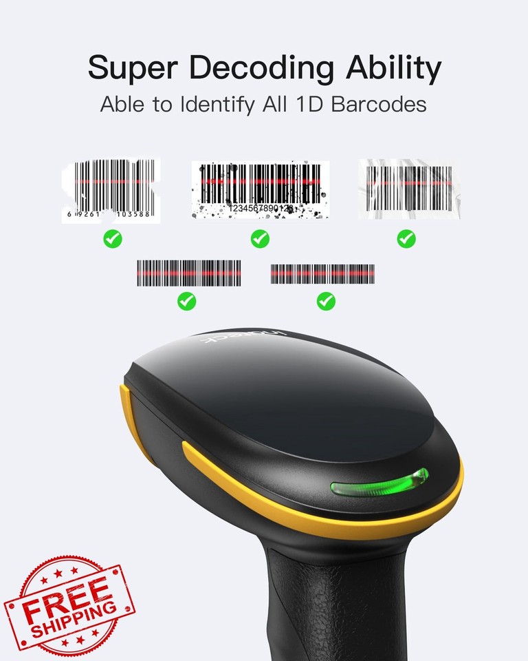Inateck Wireless Barcode Scanner Bluetooth 1D USB Reader 2000mAh ...