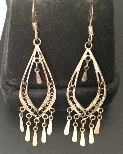 Vtg Earrings MARKED MC 925 STERLING SILVER Pierced Dangle Filigree ...