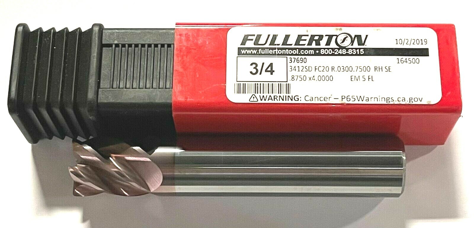 Fullerton 3/4" Carbide End Mill 5 Flute FC20 Coating Stub Length Radius ...