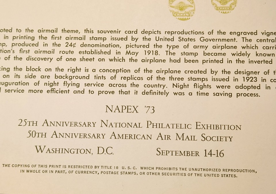 NAPEX '73 25th Anniv. National Philatelic Exhib. Scott #C-3 airmail US ...