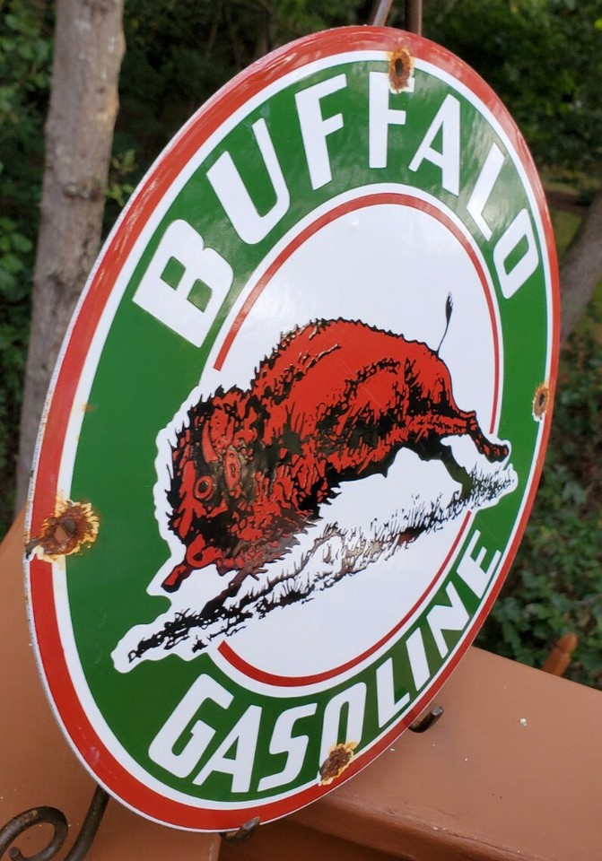 OLD VINTAGE GREEN BUFFALO GASOLINE PORCELAIN SERVICE GAS STATION PUMP ...