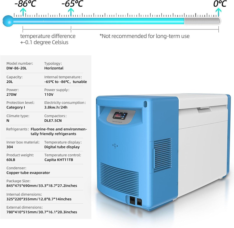 20L -86°C Freezer Laboratory Ultra-low Temperature Refrigerator ...