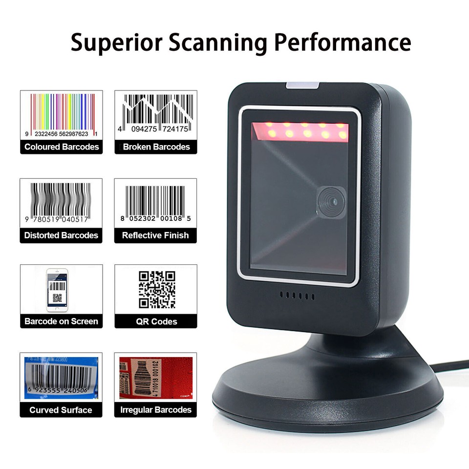 Desktop Barcode Scanner QR 1D 2D Scanning Screens USB Wired Hands-Free ...