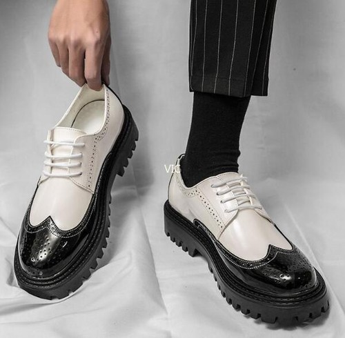 Men's Black Leather Platform Creepers Punk Shoes Gothic Lace Up Shoes ...