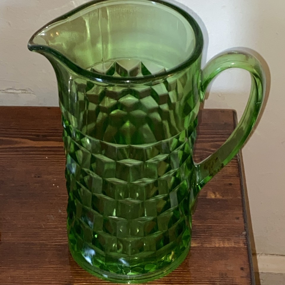 Cube or Cubist 9.75" tall green Uranium pitcher. (Chip On Bottom Of ...