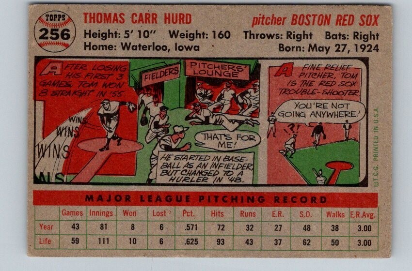 1956 TOPPS BASEBALL #256 TOM HURD MID GRADE MS | eBay