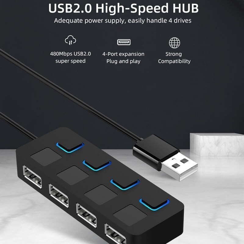 4-Port USB 2.0 Hub Multiplier With Individual Power Switches And LEDs ...