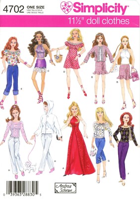 Simplicity 4702 FASHION DOLL 11.5" Barbie Clothes Dress, Halter Top UC ...