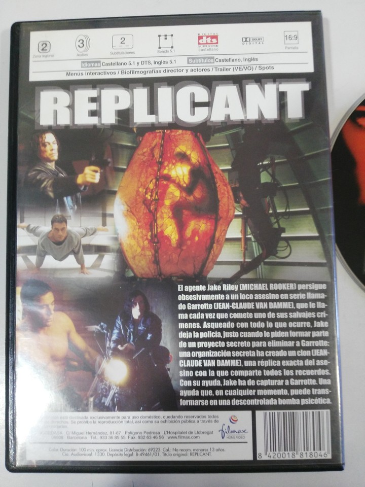 Replicant Dvd + Extras Van Damme Ringo Lam Castellano English Region 2 ...