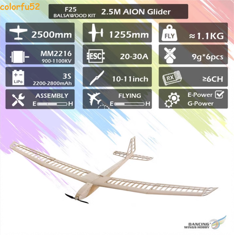 RC Plane F25 AION Glider Airplane Balsa Wood Model Aircraft Kit ...