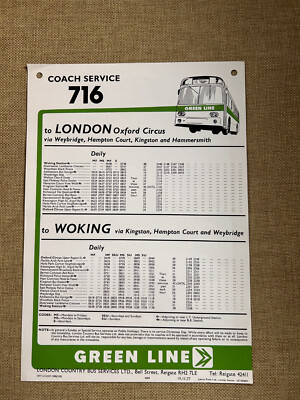 Green Line Coach Service 716 to London - 1977 Timetable Poster | eBay UK