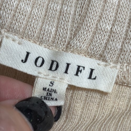 JODIFL women’s size small creamy beige ribbed short sleeve cardigan ...