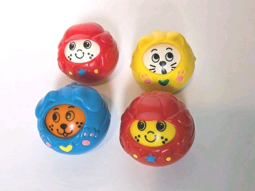 Vtg Fisher-Price Roll Around Changing Faces Balls Set of 4 1994 Cat,Dog ...