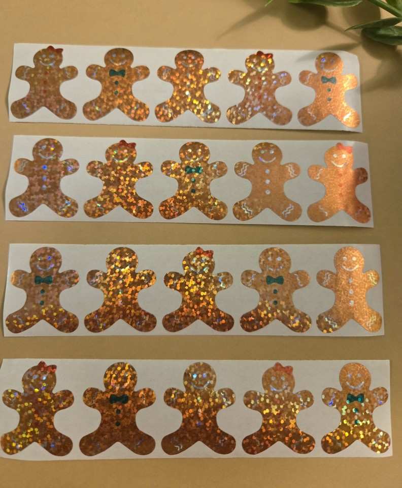 20 GINGERBREAD STICKERS/ CHRISTMAS STICKERS/ REWARD STICKERS/ HOLIDAY ...