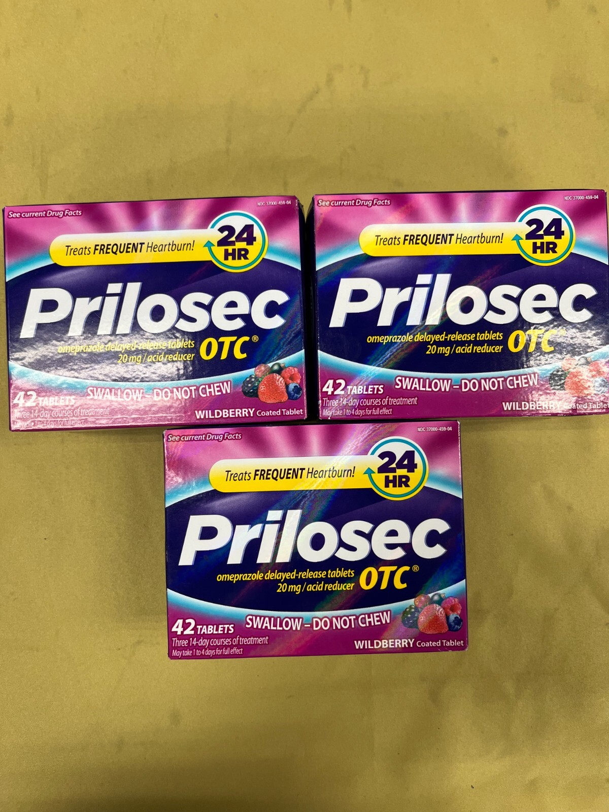 3 New Prilosec OTC 20mg Acid Reducer Wildberry - 42 Tablets Each Box ...