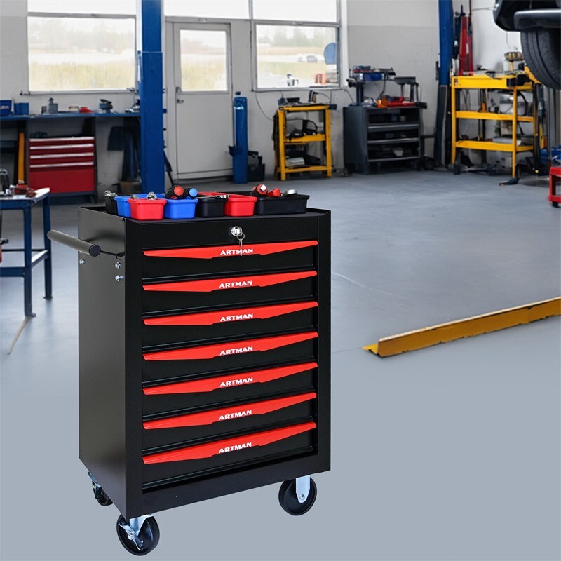 7 Drawers Rolling Tool Box Cart Tool Chest Tool Storage Cabinet w/ Lock ...