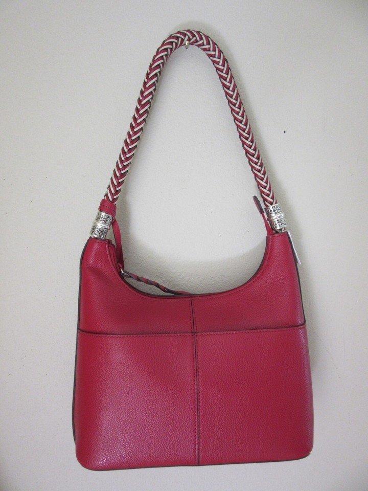 BRIGHTON Women's Bellaire Lipstick Red Hobo Pebbled Leather Handbag NWT ...