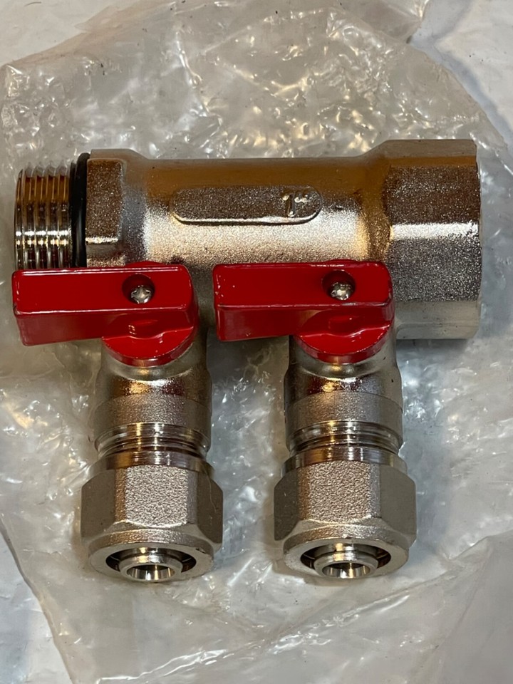 2 Loop Plumbing Manifold w/ 1”Trunk & 1/2" PEX Ball Valves Red & Blue ...