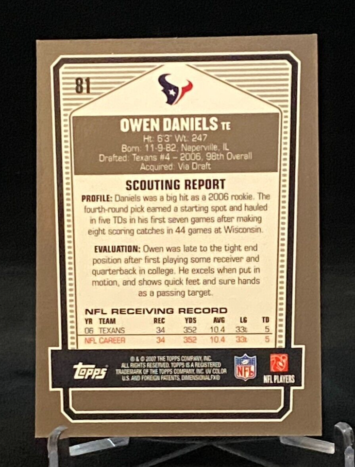 2007 Draft Picks And Prospects Chrome Bronze #81 Owen Daniels HOuston Texans | eBay