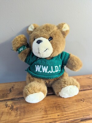 WWJD Plush Teddy Bear Stuffed Animal Sweater Vintage Style Bracelet 8 ...