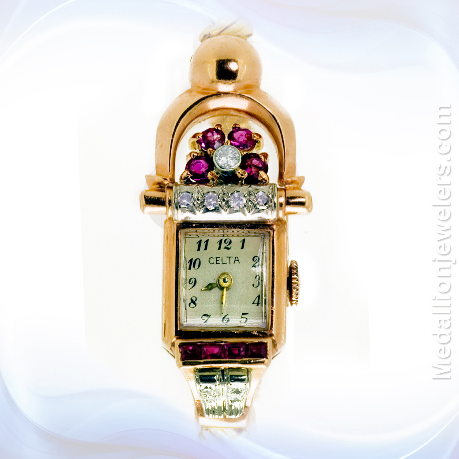 Vintage "Retro" 14K Rose Gold Diamond & Ruby Lady's Watch | eBay