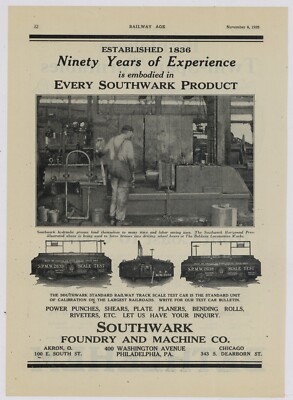 1926 Southwark Foundry & Machine Co. Ad: Baldwin Locomotive Works Press ...
