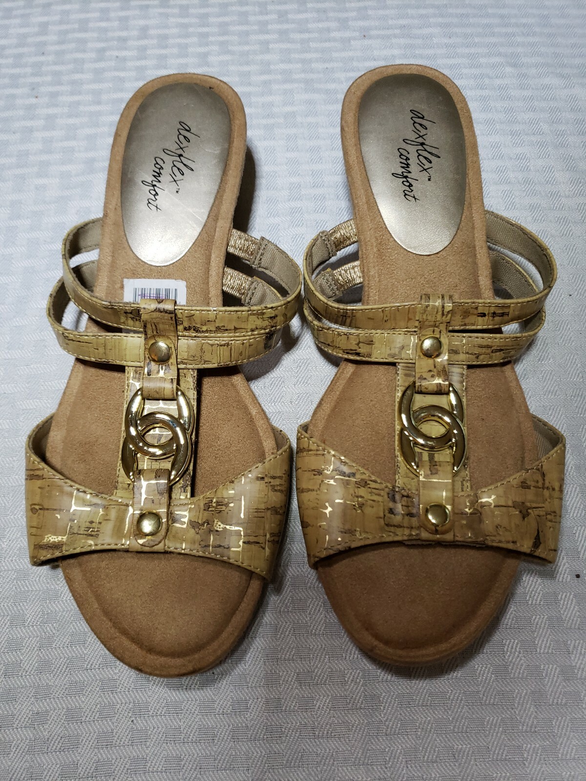 Dexflex Comfort Sandals Brown Gold Heels Slip Slide O… - Gem