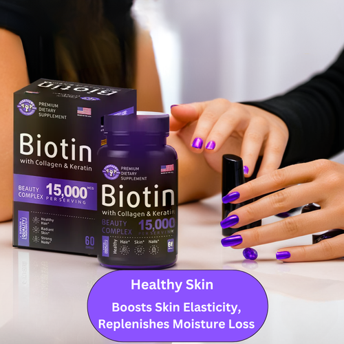 Biotin Capsules with Collagen & Keratin 15,000 mcg - Vegan, All-Natural ...