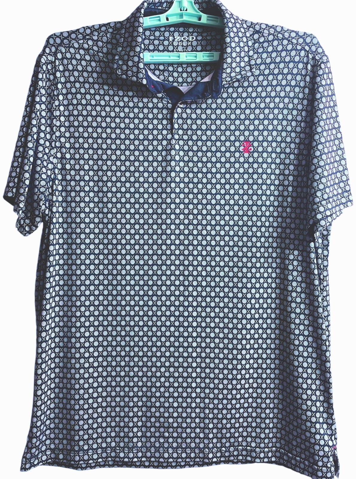 Izod Mens Golf Stretch Blue Golf Pattern Print Short Sleeve Polo Shirt ...