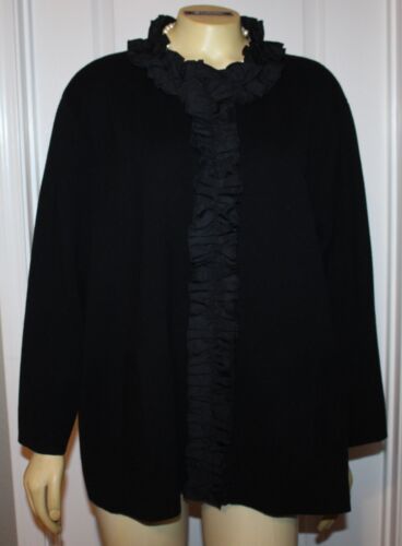 Lauren Ralph Lauren Black Ruffle Cardigan Knit Long Sleeve Sweater ...