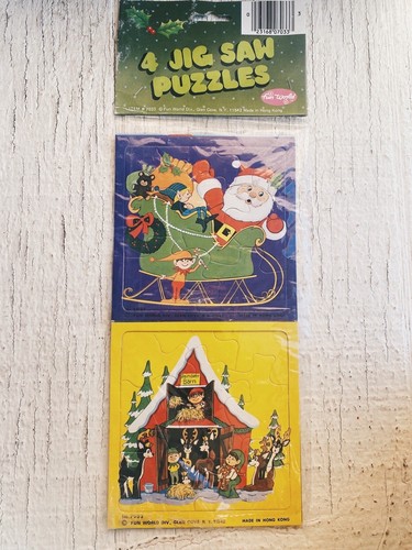 Vintage Fun World Christmas Jig Saw Puzzle 4 Pack Elves Santa Snowman ...