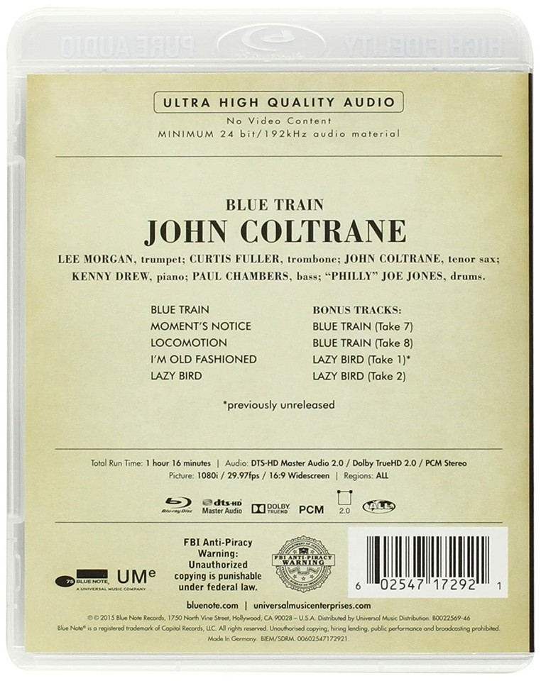 JOHN COLTRANE Blue Trane Blue Note Universal Blu-ray Pure Audio Disc ...