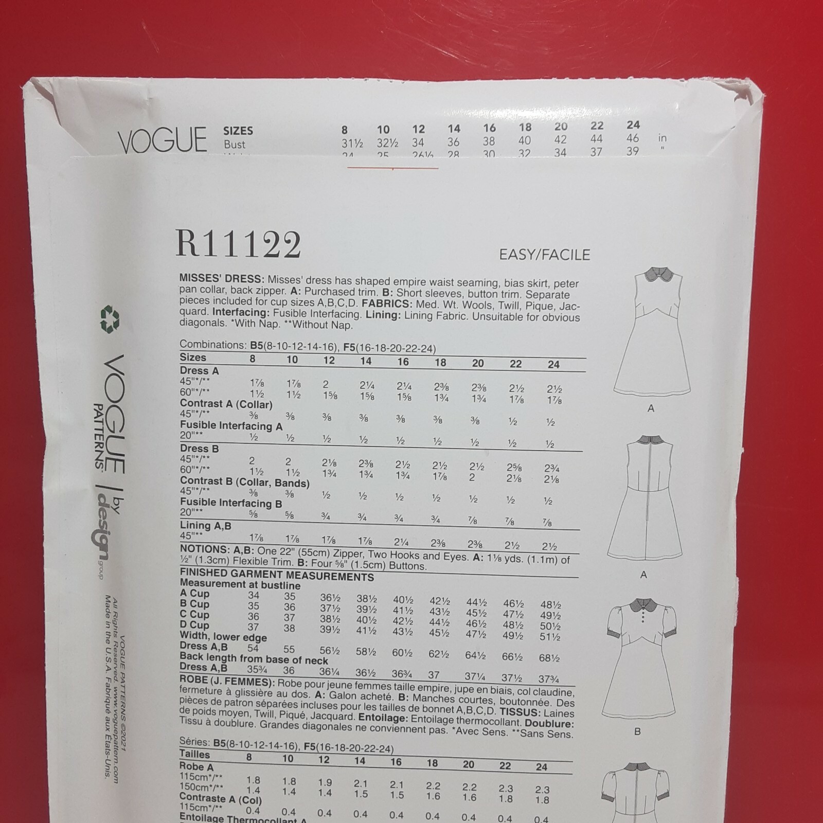 Vogue+Pattern+V1822+%2F+R11122+Misses+Baby+Doll+Dress+Size+8-16+Uncut ...