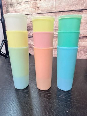 Tupperware Tumblers Cups Pastel 9 Plastic 16 oz Vintage Stackable 3 ...