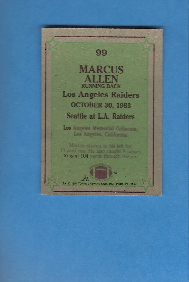 1984 Topps Marcus Allen Instant Replay HOF Raiders #99 EX-MINT | eBay