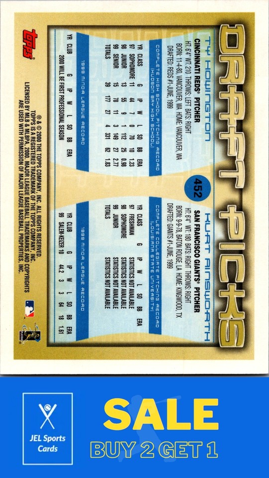 2000 Topps #452 Ty Howington / Kurt Ainsworth | eBay