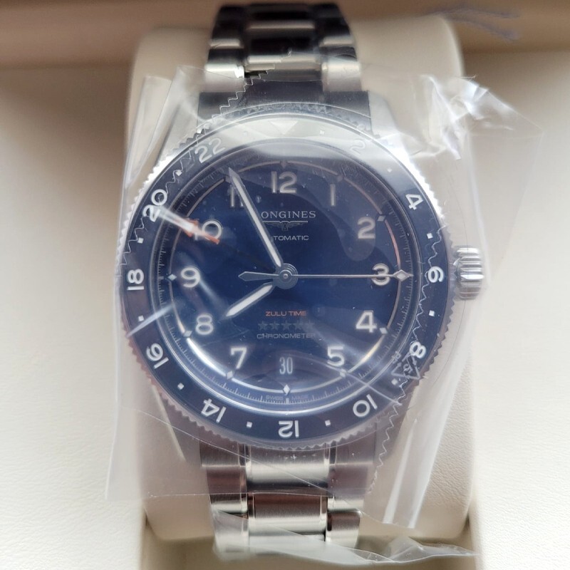 New Longines Spirit Zulu Time 39mm Blue Dial GMT Steel Men's Watch ...