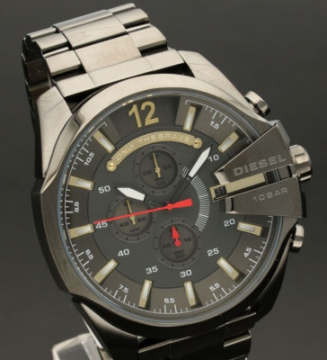 Diesel Mega Chief Silver Black Dial Chronograph Watch DZ4421 NO BOX | eBay