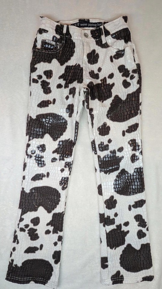 R.V.T. Women's Size 5/6 White and Brown Cow Print Western Flare Jeans ...
