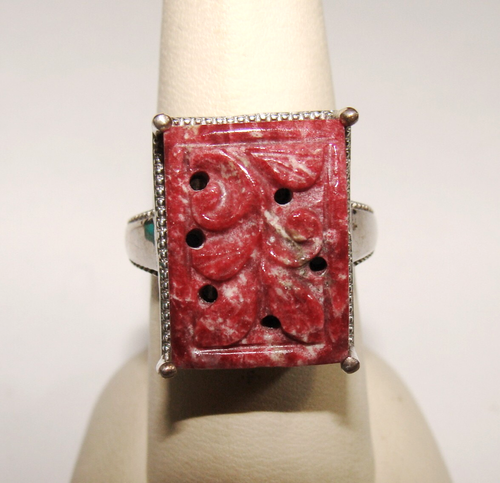 Chuck Clemency STS 9.6g Sterling Silver Carved Red Maroon Gemstone Ring ...