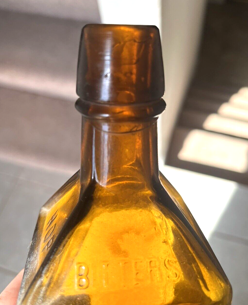 NICE GOLDEN AMBER GERMAN HOP BITTERS BOTTLE READING, MI 1872 SEMI CABIN ...