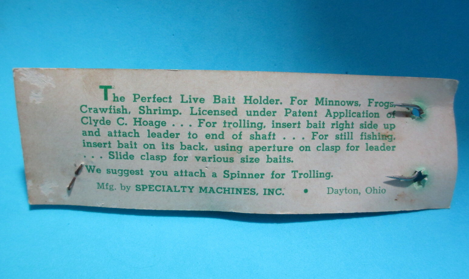 Hoage Holdright Live Bait Holder Vintage New on Card FREE SHIPPING! | eBay