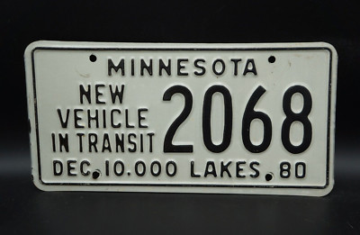 1980 Minnesota NEW VEHICLE IN TRANSIT License Plate # 2068 | eBay