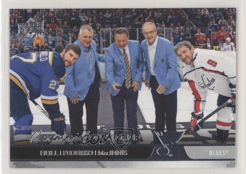 2020 Upper Deck Ceremonial Puck Drop Bernie Federko Al MacInnis Brett ...