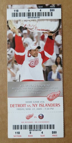 Red Wings vs New York Islanders Game ticket stub Mar 27, 2009 ...