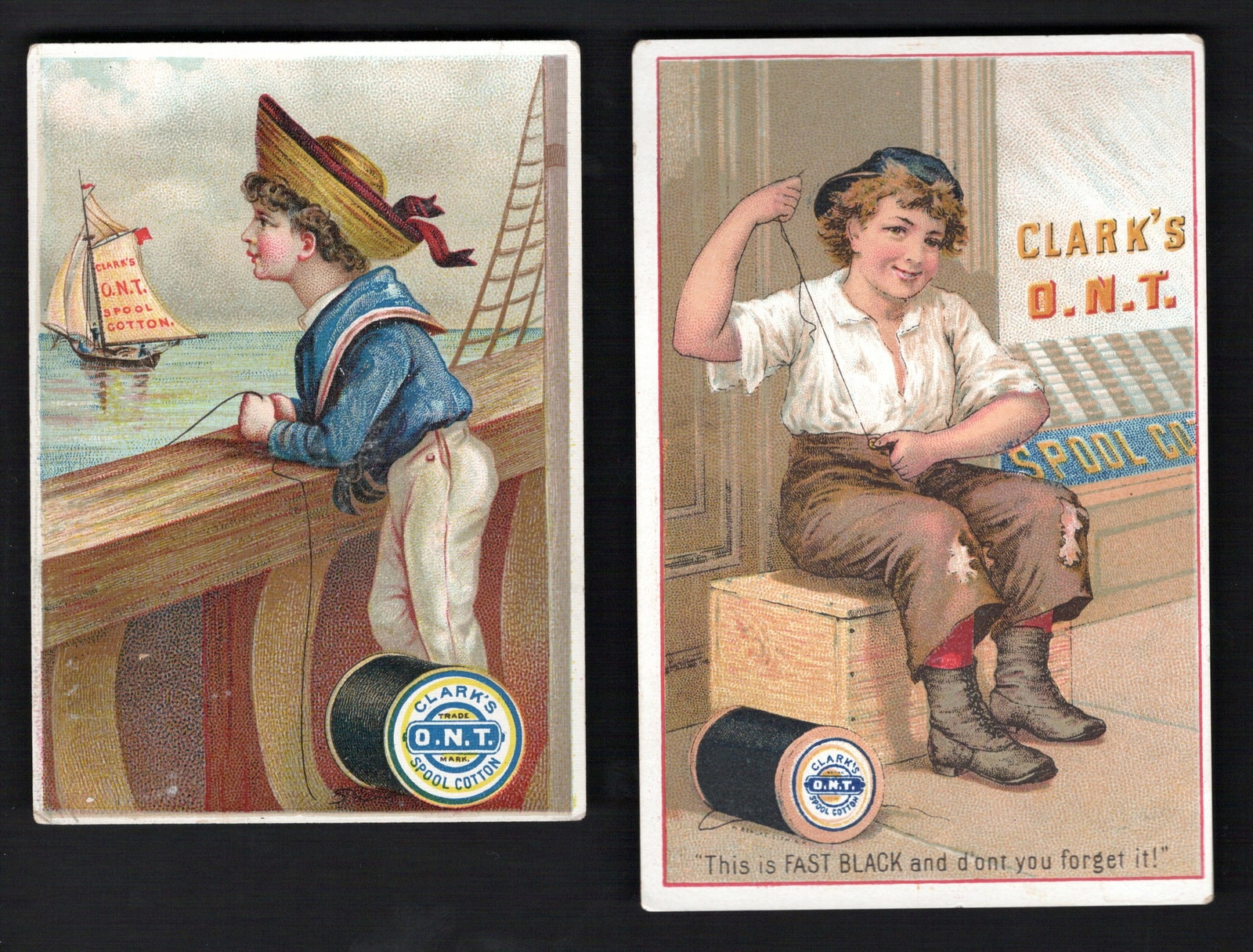 2 Clark's ONT Spool Cotton Advertising Cards ca. 1880s | eBay