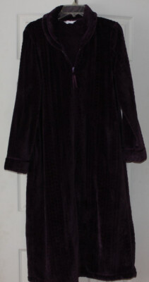 Womens SECRET TREASURES SOFT PLUSH FLEECE Dark PURPLE Zip Up Robe Size ...