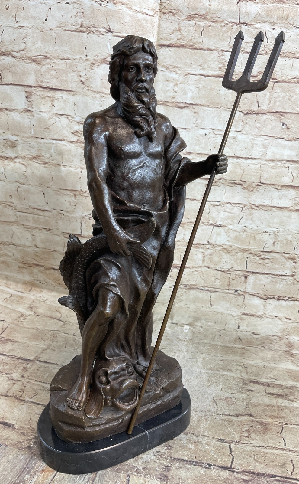 Handmade POSEIDON GOD OF SEA HOLDING TRIDENT GREEK MYTHOLOGY Statue ...