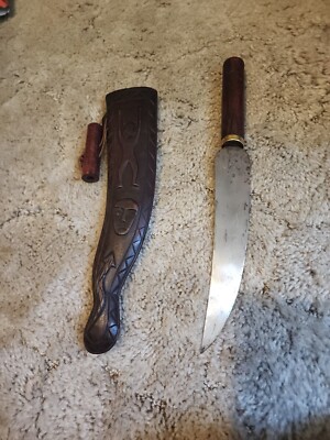 VINTAGE AFRICAN TRIBAL PANGA STYLE BLADE KNIFE WITH HAND CARVED WOOD ...